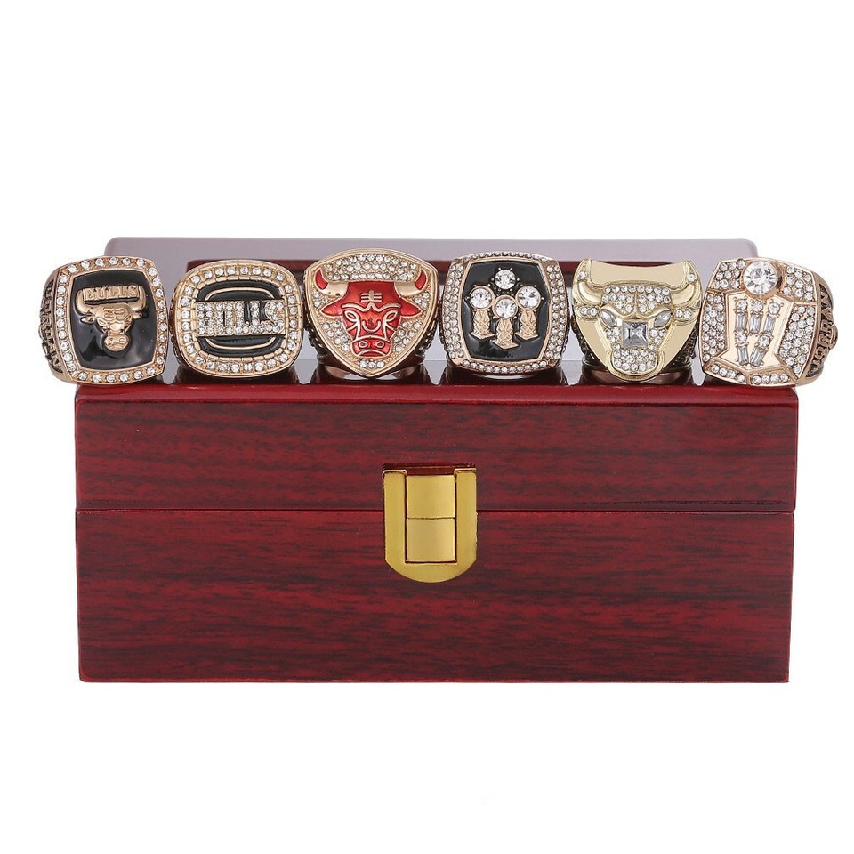 Michael Jordan-Chicago Bulls Ring Set of 6 With Wooden Box / Size 11 | eBay