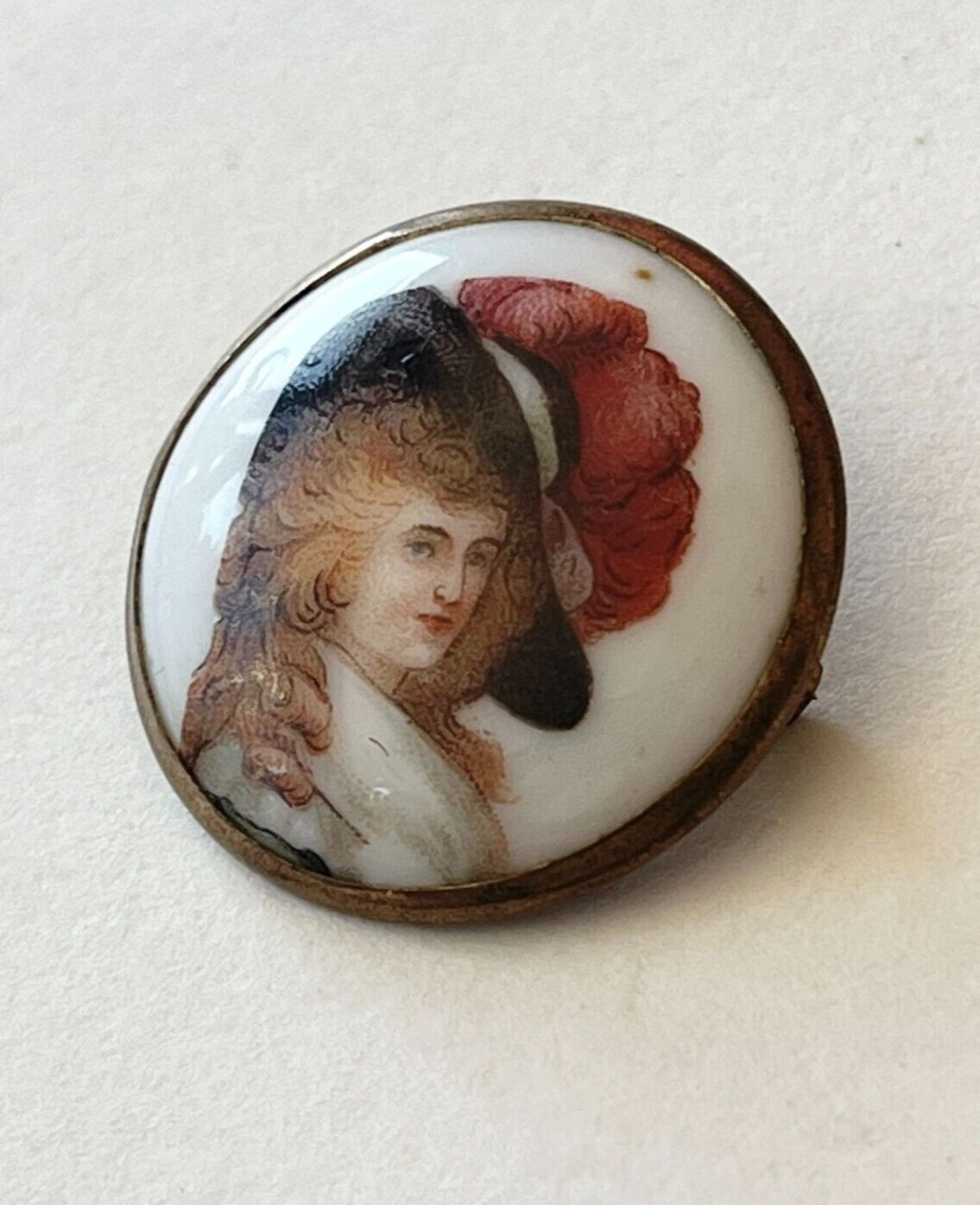 Antique Estate Porcelain Portrait Brooch Pin - Gem