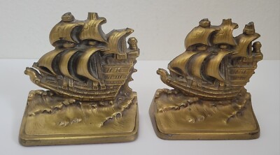 Vintage Gold Ship Bookends 5 X 5" | eBay