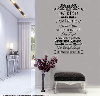 Be Kind Work Hard positive quotes Wall Art Stickers, Decals Murals ...