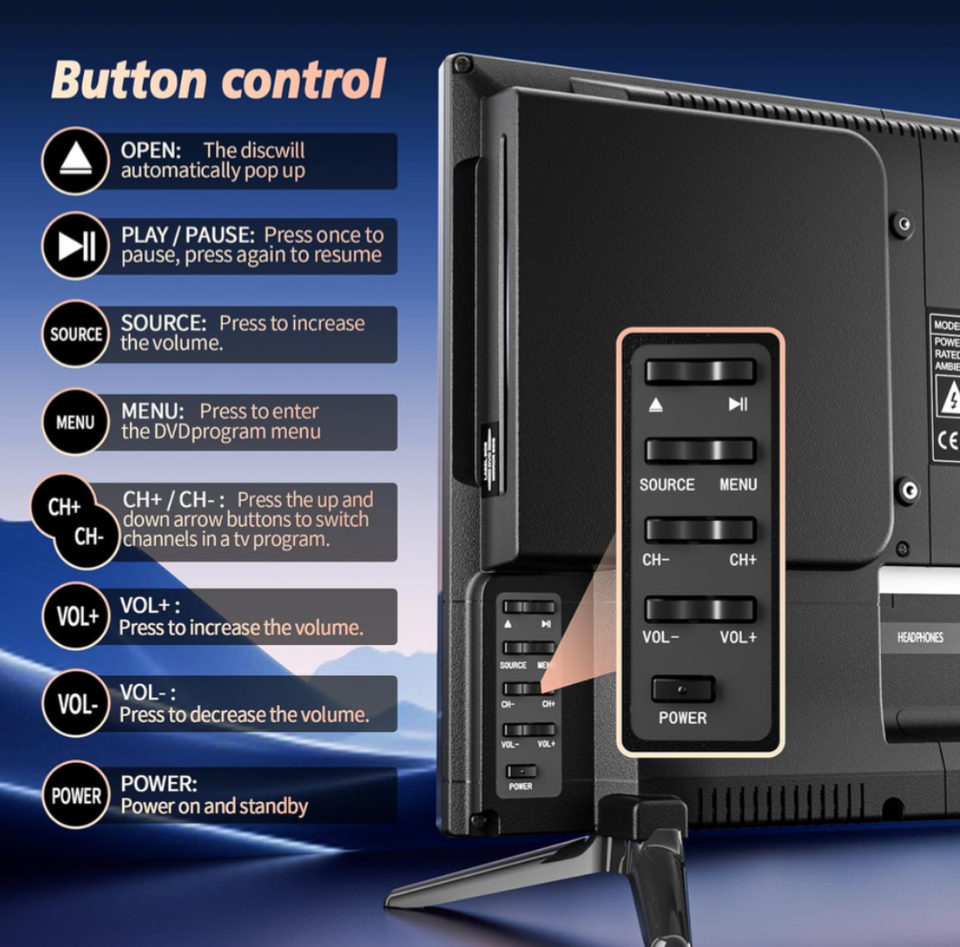 12v/240v Motorhome Caravan Freeview TV & DVD combo, 1080p 19" HD TV ...