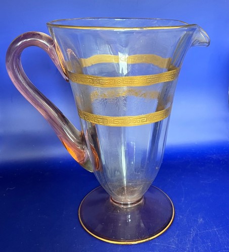 Elegant Glass Era Pink Lemonade Pitcher - Gold Embossed Etched Flowers ...