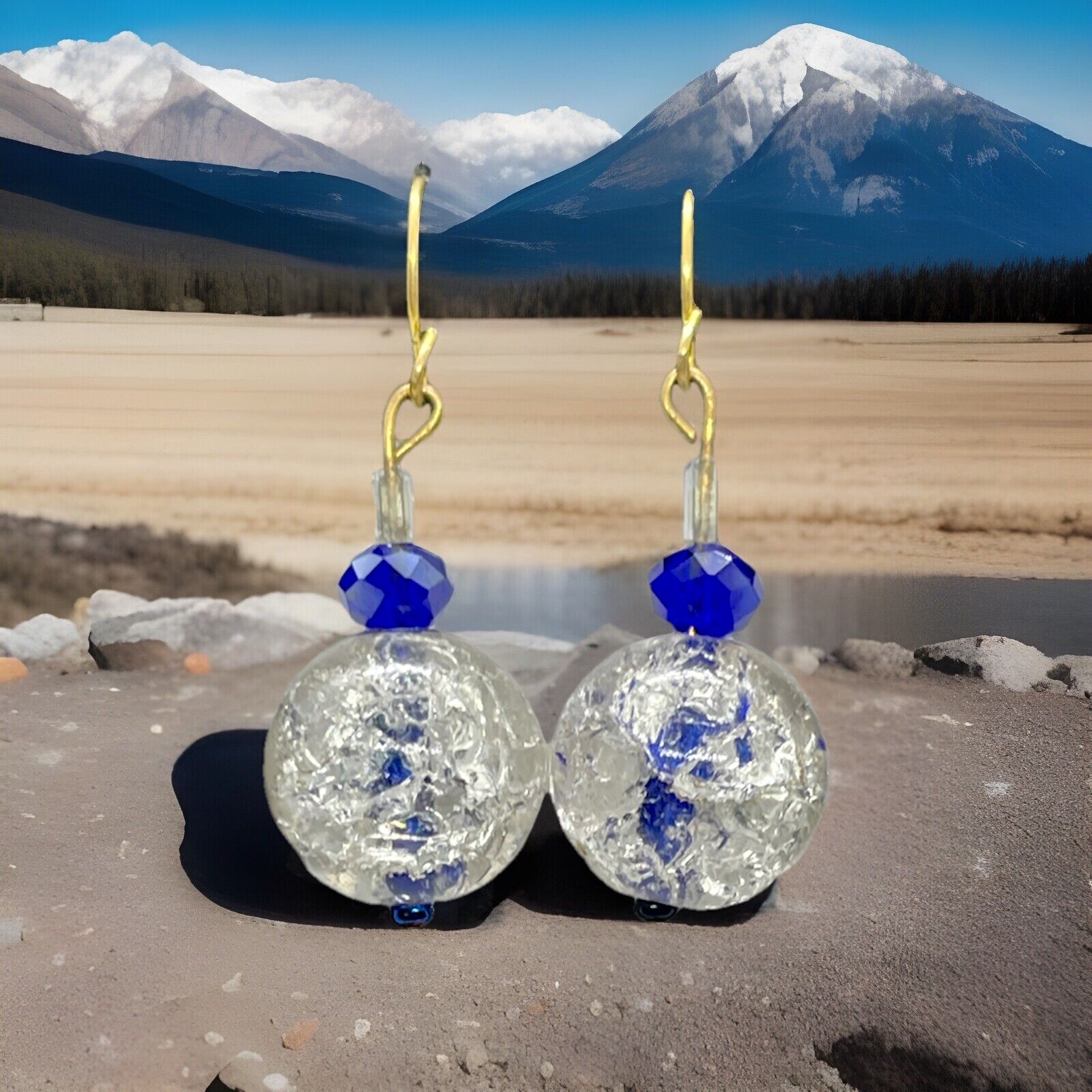 Vintage Clear Crackle Glass Ball & Purple AB Bead Dan… - Gem