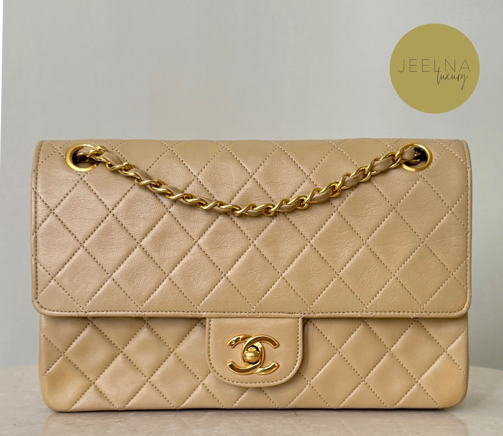 CHANEL Vintage BEIGE 80's Medium Classic Double Flap … - Gem