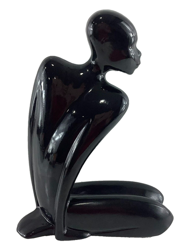 Vintage Glossy Black Abstract Art Human Form Statue Art Deco Ceramic ...