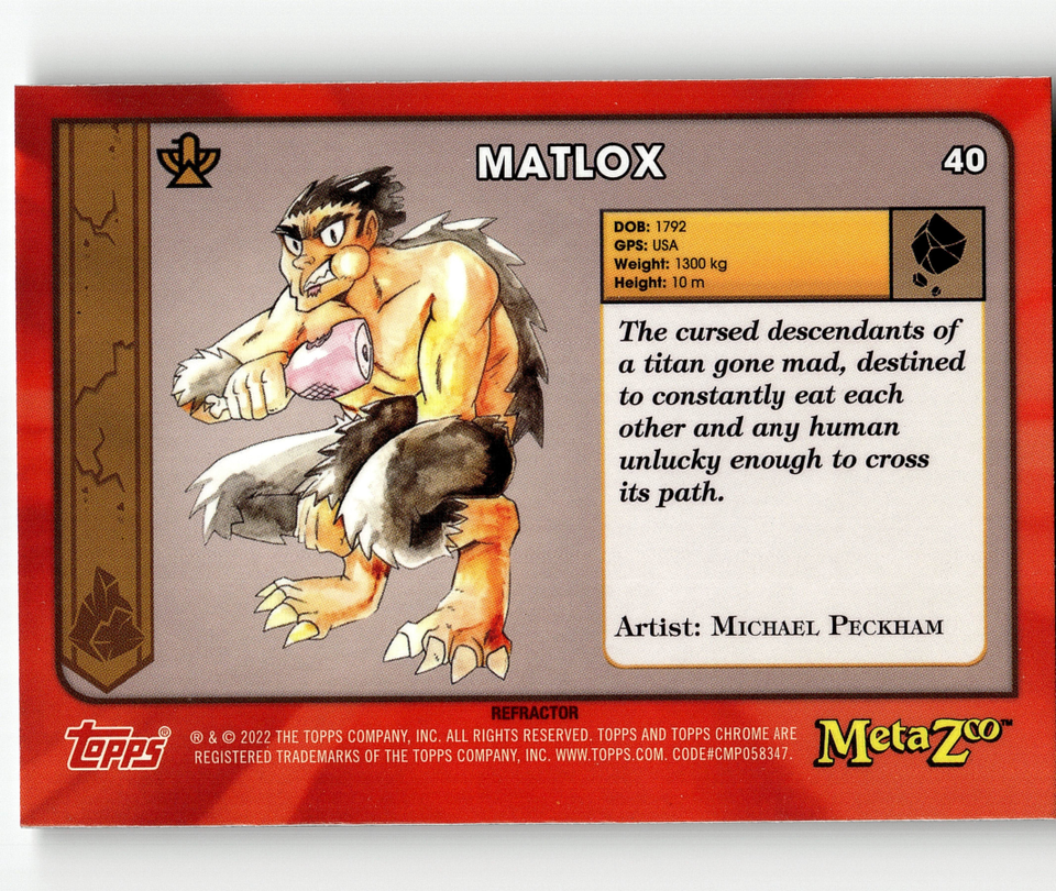 Refractor - MetaZoo Matlox Topps Chrome Series 0 #40 Bronze | eBay