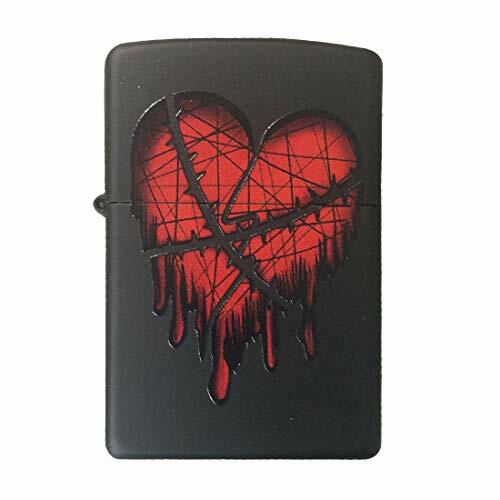 Zippo Custom Lighter - Black Matte Stitched Dripping Broken Heart ...