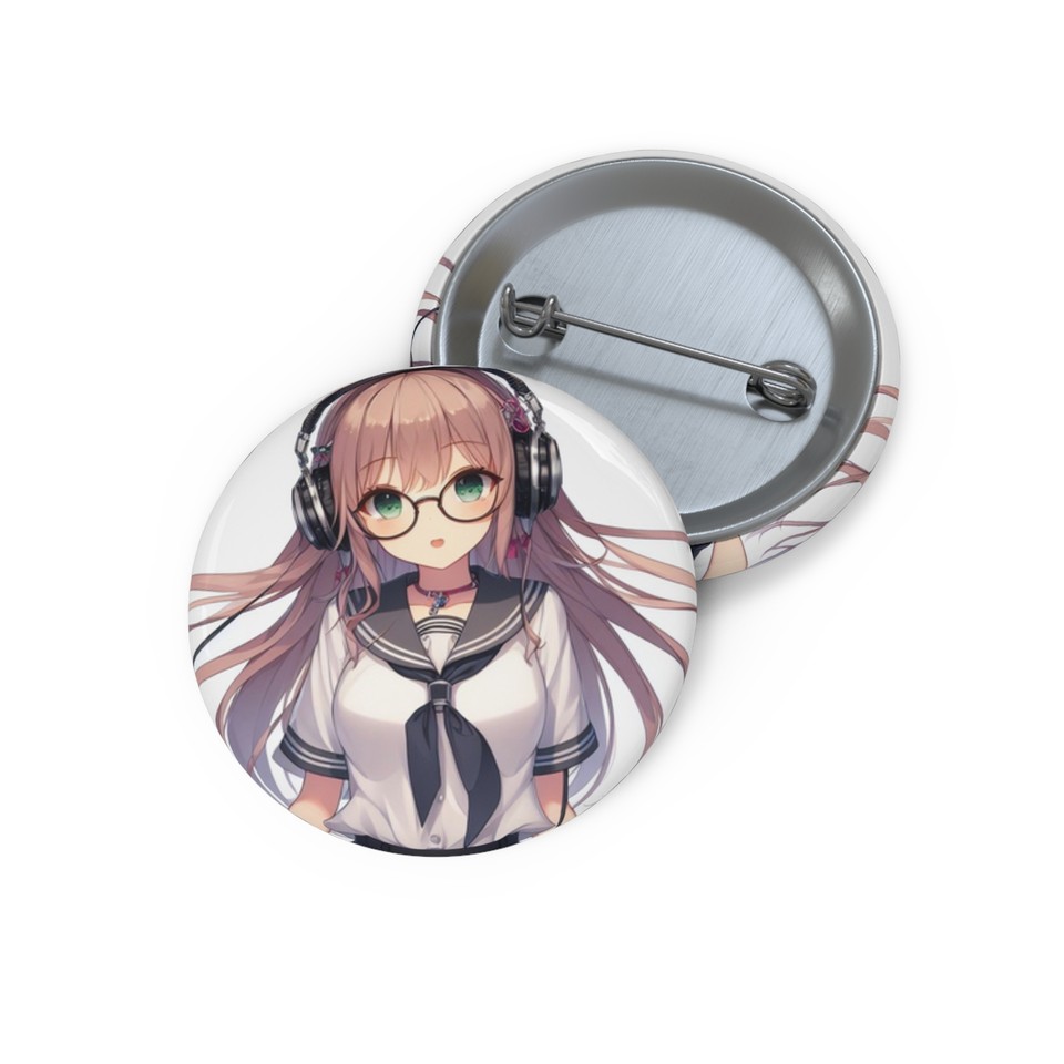 Anime girl with headphones Custom Pin Buttons | eBay