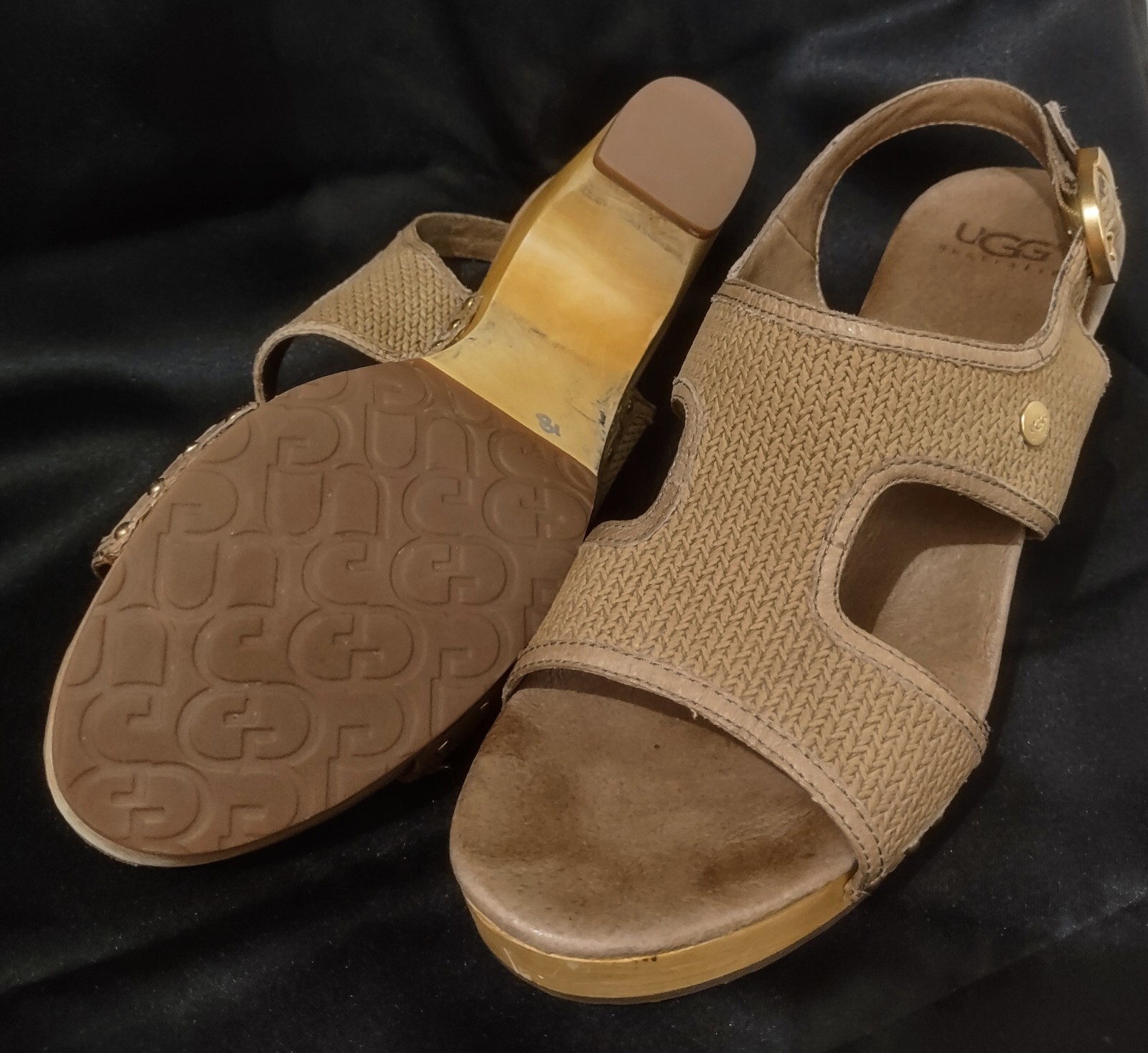 UGG Nadia Tan Leather Chunky Heel Open Toe Sandals Wo… - Gem