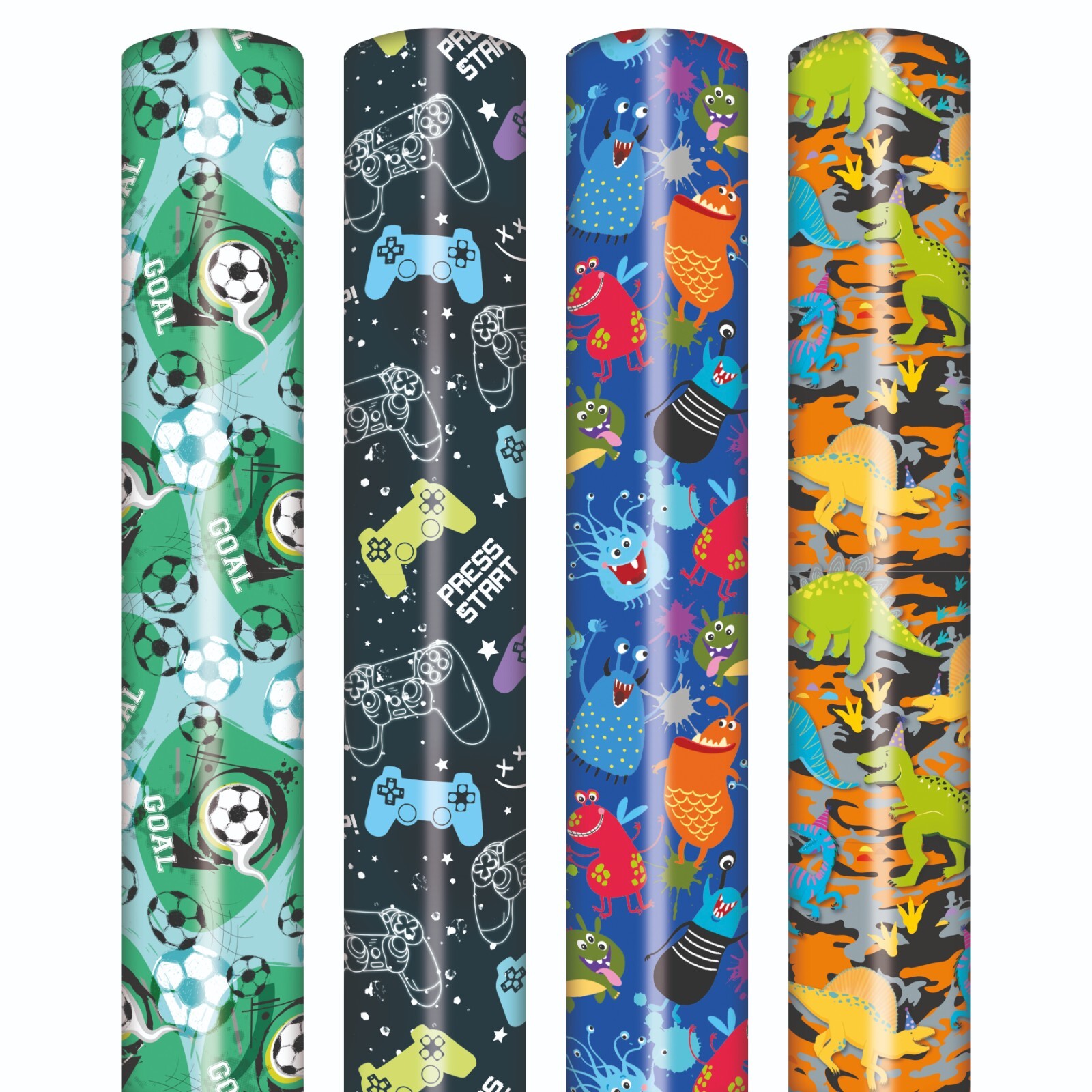 4 Rolls Gift Wrapping Paper Boys Unisex Happy Birthday 3M x 70cm Roll ...