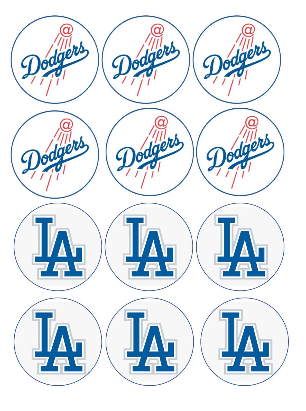 set of 12 LA dodgers, edible paper, cupcake cookie toppers CHOOSE SIZE ...