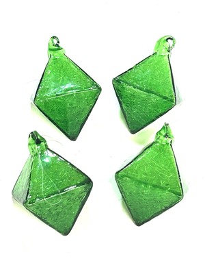 4 VINTAGE BLOWN GREEN CRACKLED THREADS DIAMOND SHAPED CHRISTMAS ...