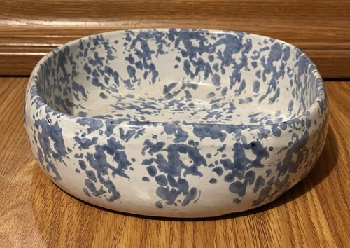 Bybee Kentucky BB Pottery 7.5” Rounded Square Blue Spongeware Bowl | eBay