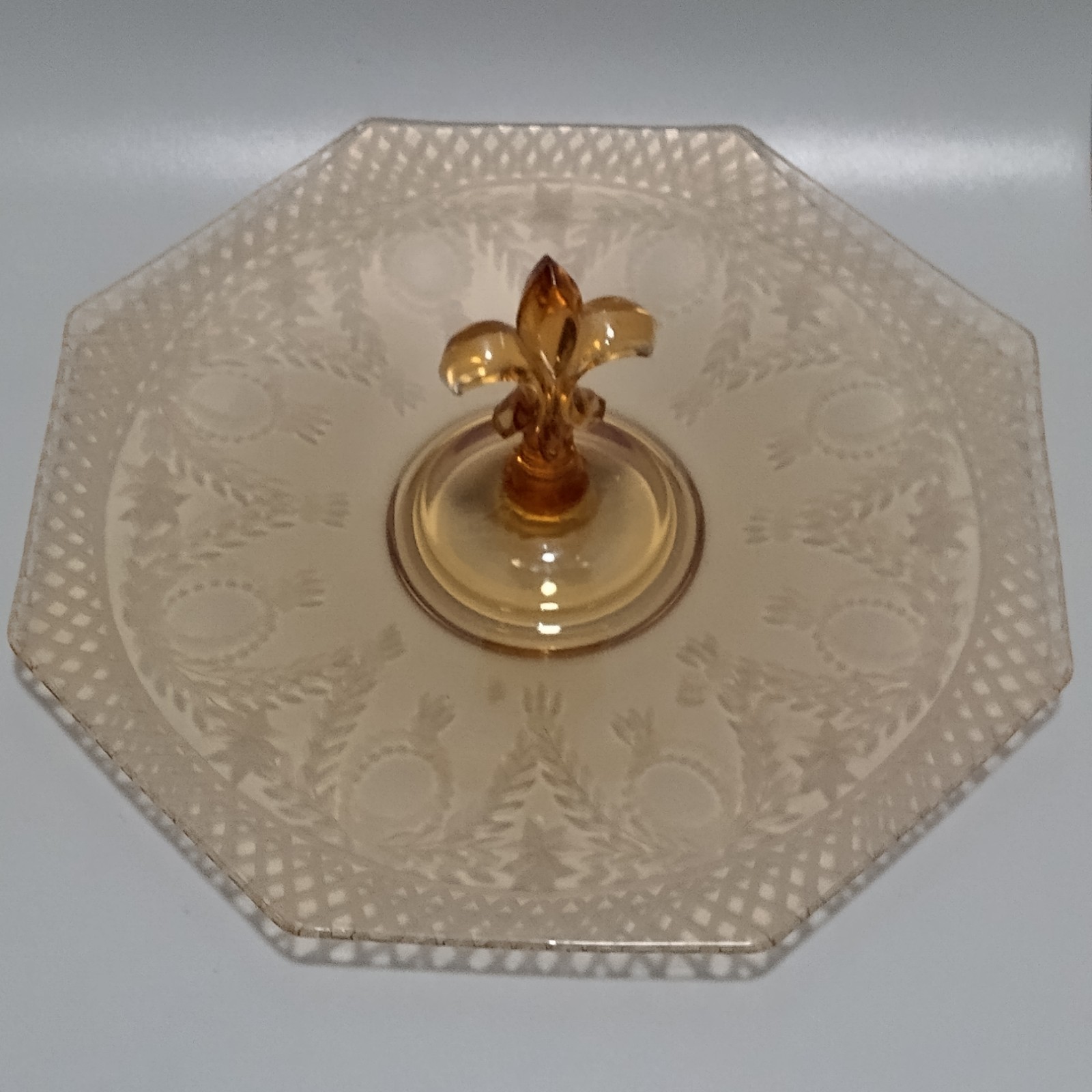 Fostoria Amber Fleur De Lis Center Handle Octagon 11.5" Serving Tray ...