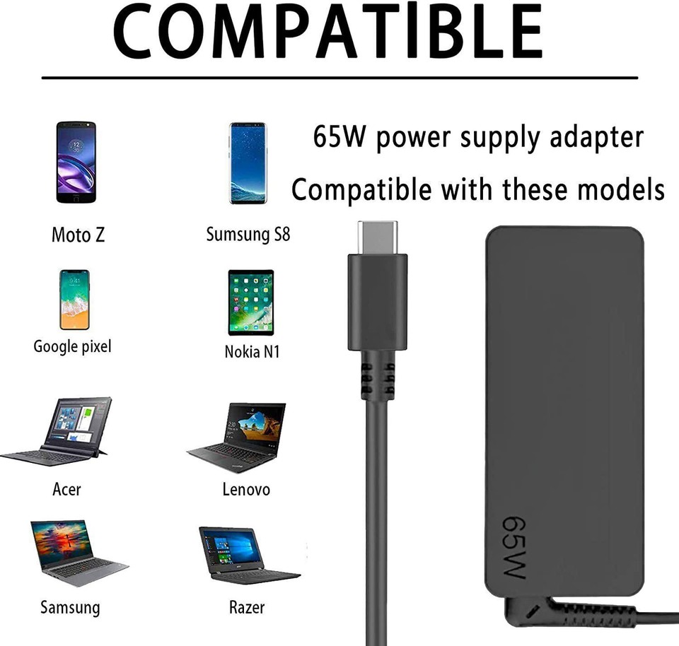 65W 45W USB-C Round Laptop Computer Charger AC Adapter Power Supply For ...