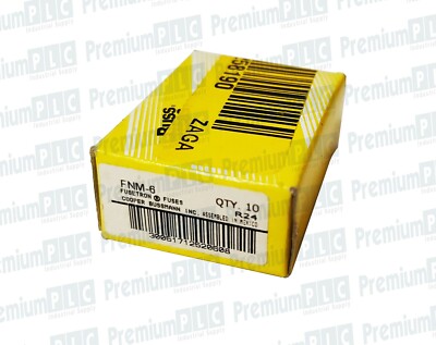 BOX OF 10 COOPER BUSSMANN FNM-6 FUSETRON FUSES CLASS MIDGET 6 AMP 250V ...