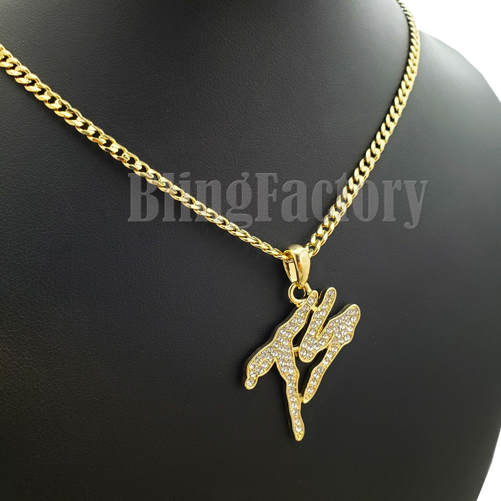 Gold Plated Alloy Cubic Zirconia TS Terror Squad Charm & Cuban Chain ...