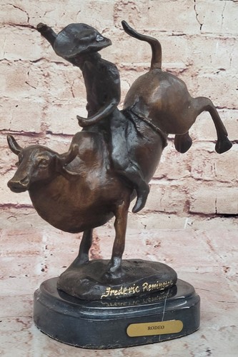 Bronze Marble Statue Rodeo Western Cowboy Bull Rodeo Rider Figurine ...