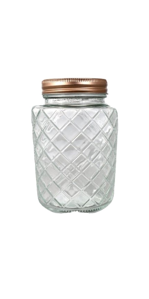 Designer Jacobs' Lattice Pattern Glass Jars w/Rose Gold Metal Lids, 18 ...