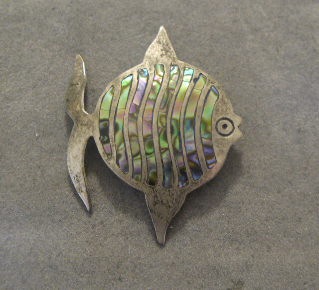 Vintage Angelfish Abalone Inlay Sterling Silver Pin S… - Gem