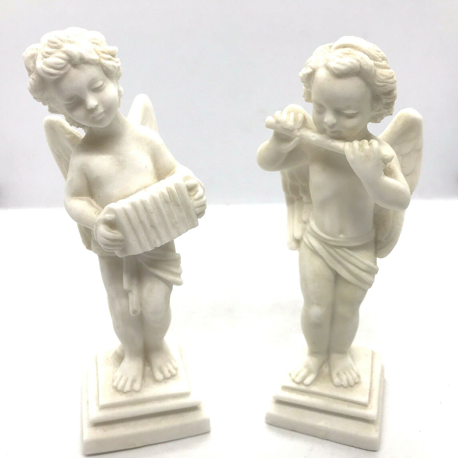 Italian Bianchi 2 Handcrafted Stone Cupid Child Angels Playing ...