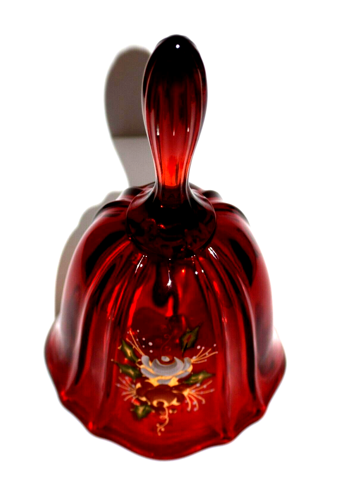 Vintage Fenton Ruby Red Glass Bell ROSE Hand Painted Artist Signed 7 1/ ...