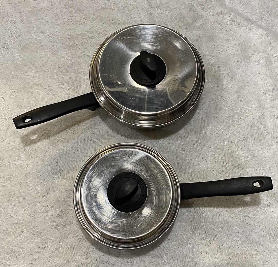 Vintage PRUDENTIAL WARE USA Clad stainless cook Skillet Pans W/Lids ...