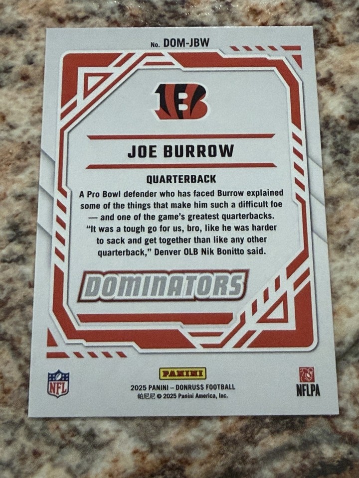 2025 Panini Donruss Joe Burrow Dominators Cincinnati Bengals #DOM-JBW ...