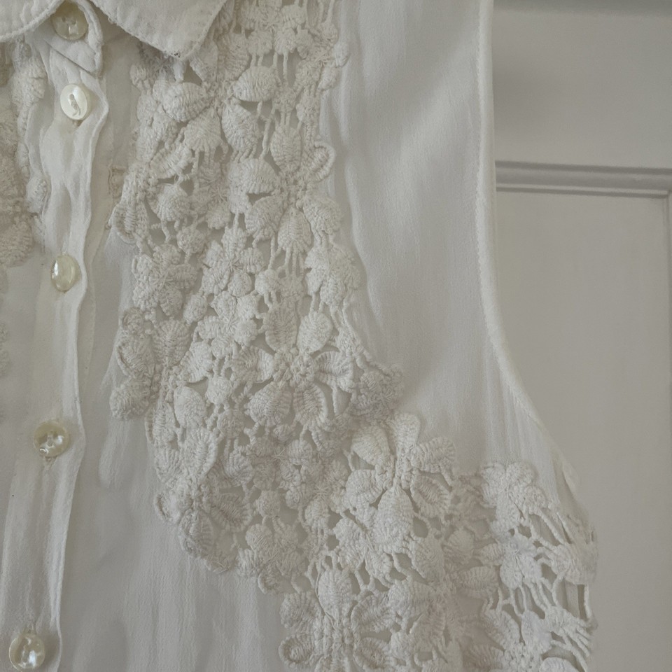 Topshop white sleeveless blouse with lace detail size 10 sheer very ...