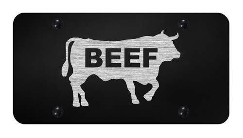 Laser Engraved Eat Beef Car Tag Black Cattle Farmer Aluminum License ...