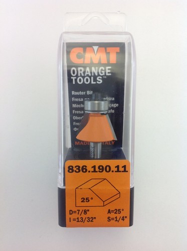 CMT 836.190.11 Chamfer 25° Router Bit, 1/4" Shank, 7/8" Diameter, Made ...