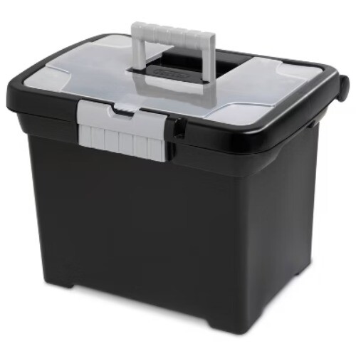 Medium Letter File Box Black: Plastic File Organizer with Handle Clear ...