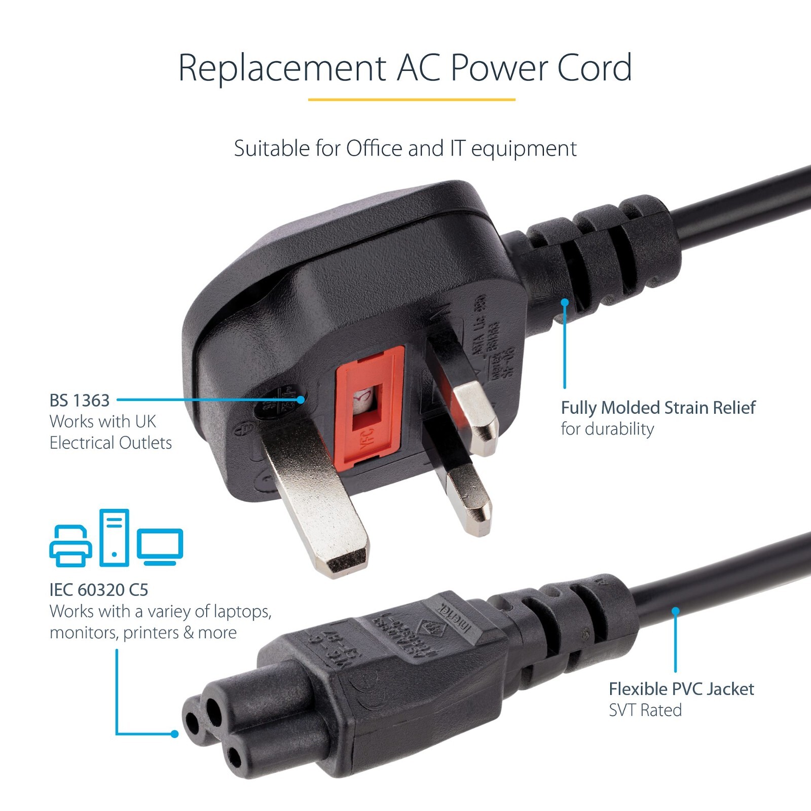 2M C5 Power Cable Cloverleaf Made for Laptops Printers TV UK Lead | eBay UK