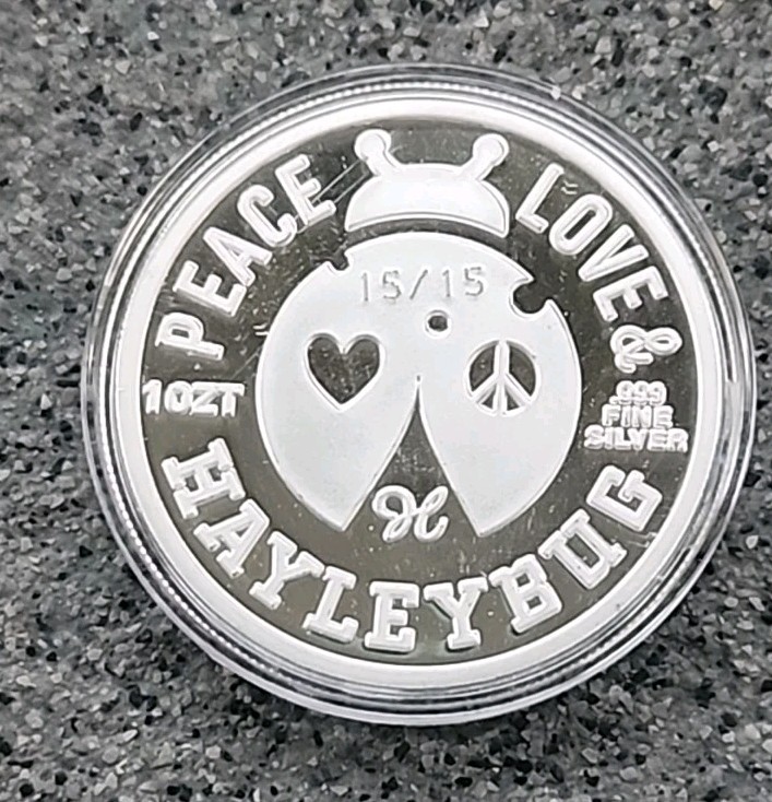 1 OZ 999 PURE SILVER HAYLEYBUG MINT CHERRY REBEL COLORIZED ART ROUND ...