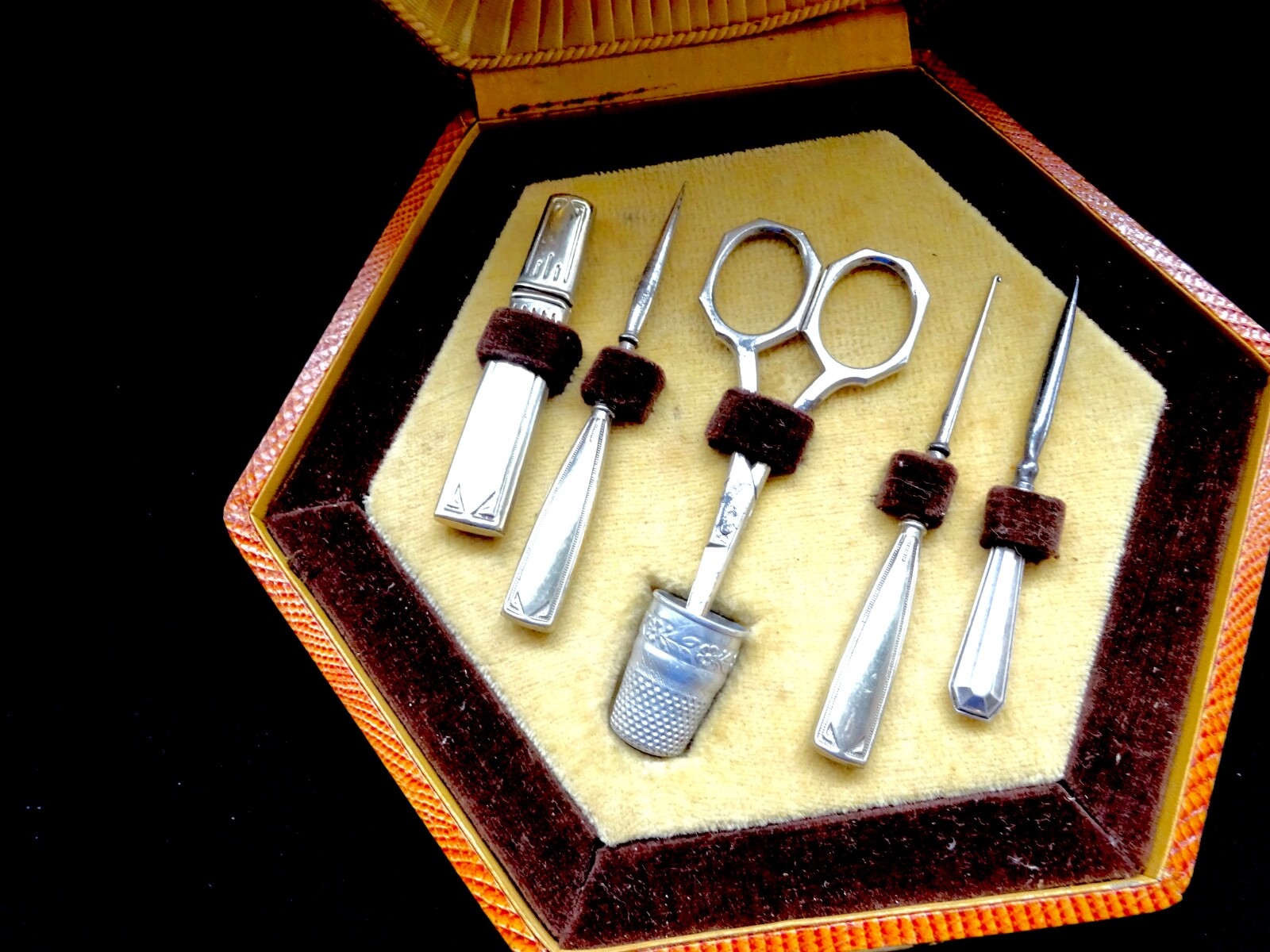 Vintage Art Deco Sewing Kit Case French Silver Mid Century Antique ...