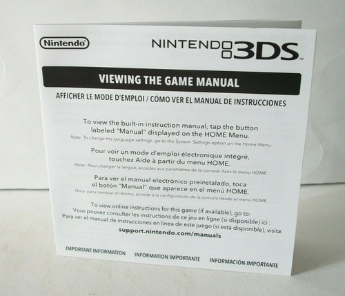 Nintendo 3DS Viewing The Game Manual NO GAME Information Instruction ...