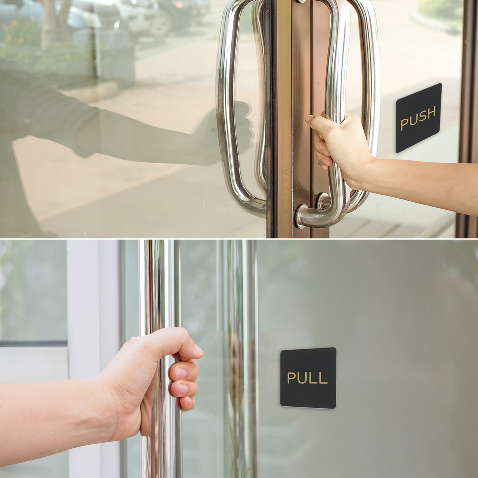 2Pcs Push Pull Door Sign Adhesive Square Acrylic Sticker Marker Black ...