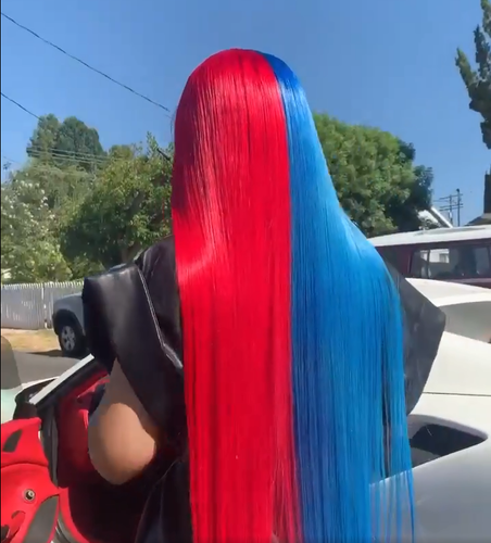 Long Straight Lace Front Wigs Half Red Half Blue Synthetic Wig Party ...