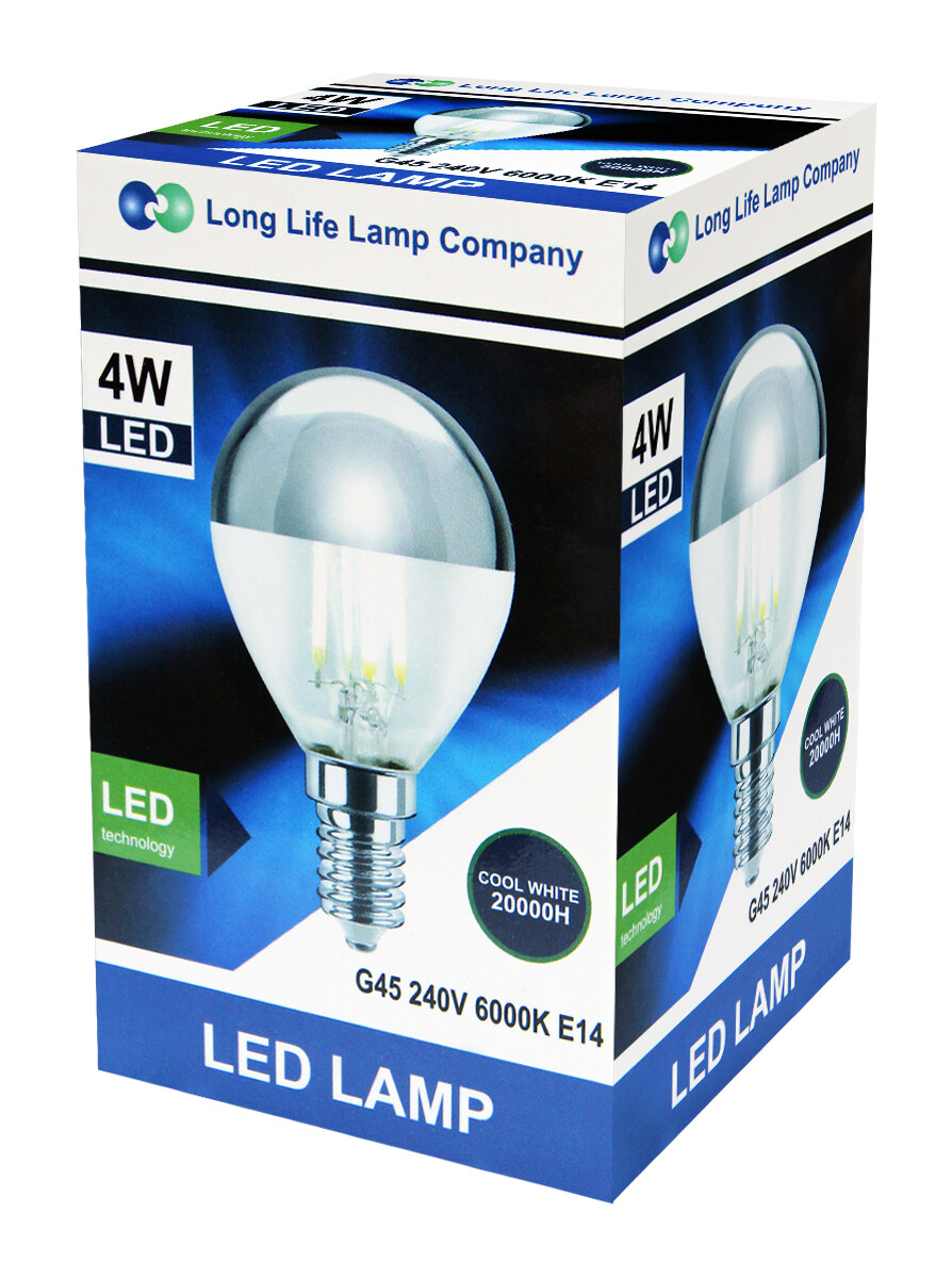 4W LED G45 Crown Silver Light Bulb Mirror Top Style E14 Cool White Golf ...