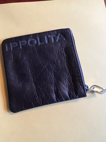 IPPOLITA Logo Brown Genuine Leather Zipper Jewelry Purse Pouch 4”x3.5 ...