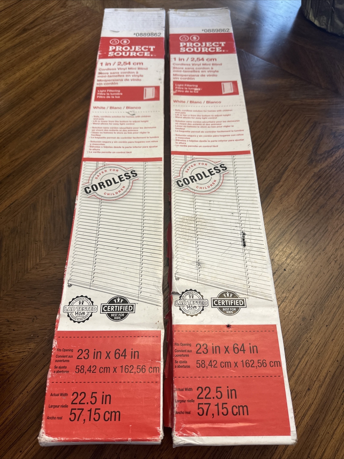 2 Project Source White Cordless 1" Vinyl Mini Blinds 23" wide x 64 long ...