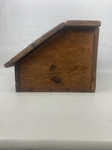 Vtg Antique Handmade Wooden Bread Box Leather Hinges Heavy Solid ...