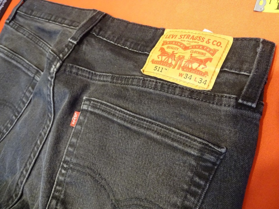 Levi's 511 Jeans Men's zip fly 34X34 (34X32) BLACK VERY GOOD. #511-3 | eBay