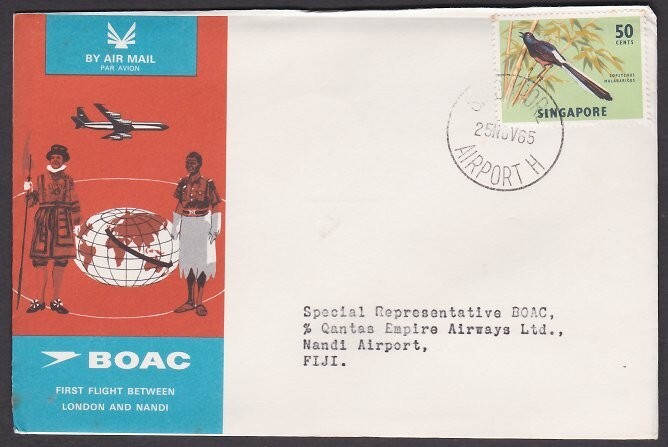 SINGAPORE 1965 BOAC first flight cover to Fiji ...