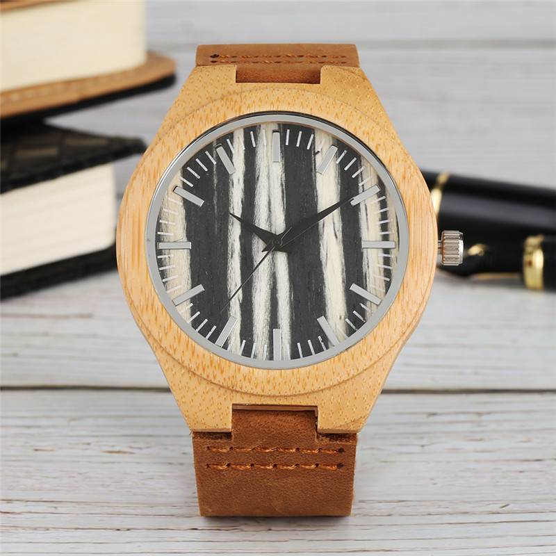 Wooden Watch Handmade Natural Wood Leather Strap Bamboo Quartz Watches ...