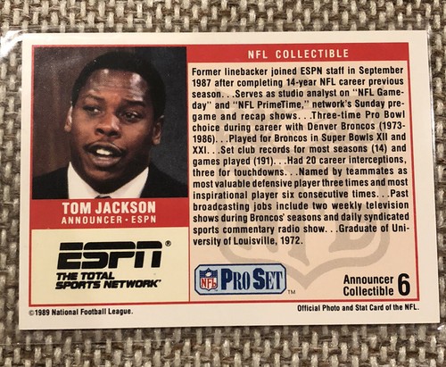 1989 Tom Jackson Nfl Pro Set Announcer Collectible #6 | eBay