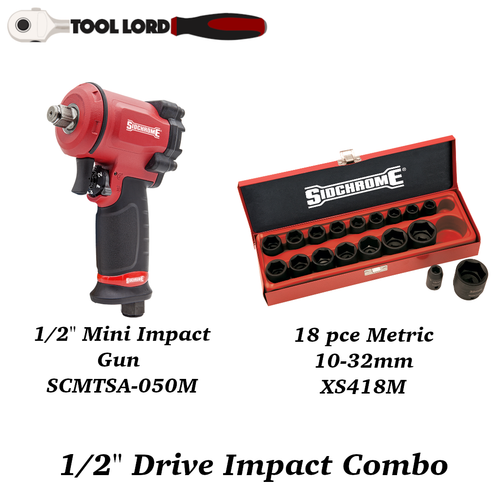 Sidchrome 1/2" Drive Mini Air Impact Rattle Gun & Metric Impact socket ...