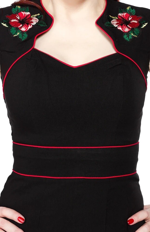Hell Bunny Vixen Black Dress Hibiscus Sweetheart Pin Up | eBay