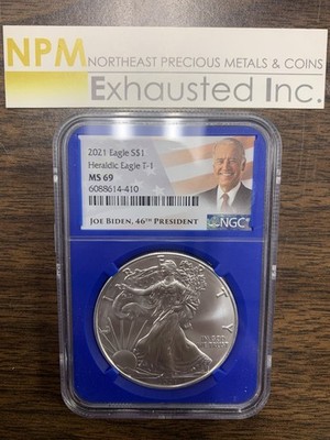 2021 Silver Eagle T1 MS69 NGC Joe Biden 46th President .999 Silver ...