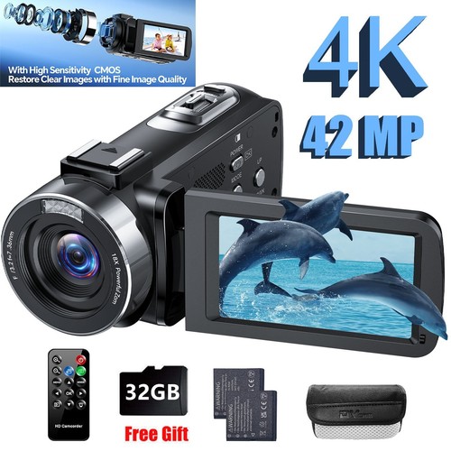 4K UHD Video Camera Camcorder 42MP LED 18X Digital Zoom 270° Rotation ...